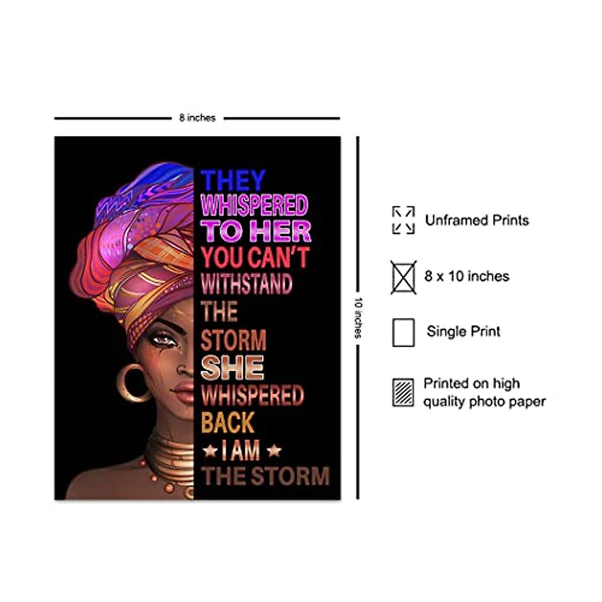 They Whispered to Her You Cannot Withstand The Storm - Black Art - African American Wall Decor for Women, Girls, Woman - Motivational Inspirational Positive Quotes - Uplifting Encouragement Gifts