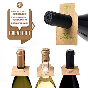 Colibrox Plain Kraft Paper Wine Bottle Tags (200 Pcs) - Durable Blank Wine Bottle Neck Tags, 2¼ x 3½ Inches with 1.1-Inch Hole - Multiuse Brown Kraft Paper Tags - Disposable Wine Vintage Tags