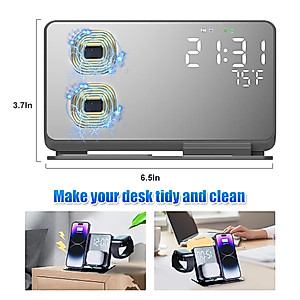 4-in-1 Wireless Charging Station for Apple Devices, 18W Fast Charge Wireless Charger with Alarm Clock and Temperature Display, Wireless Charger Stand for iPhone 14 13 12, Apple Watch & AirPods