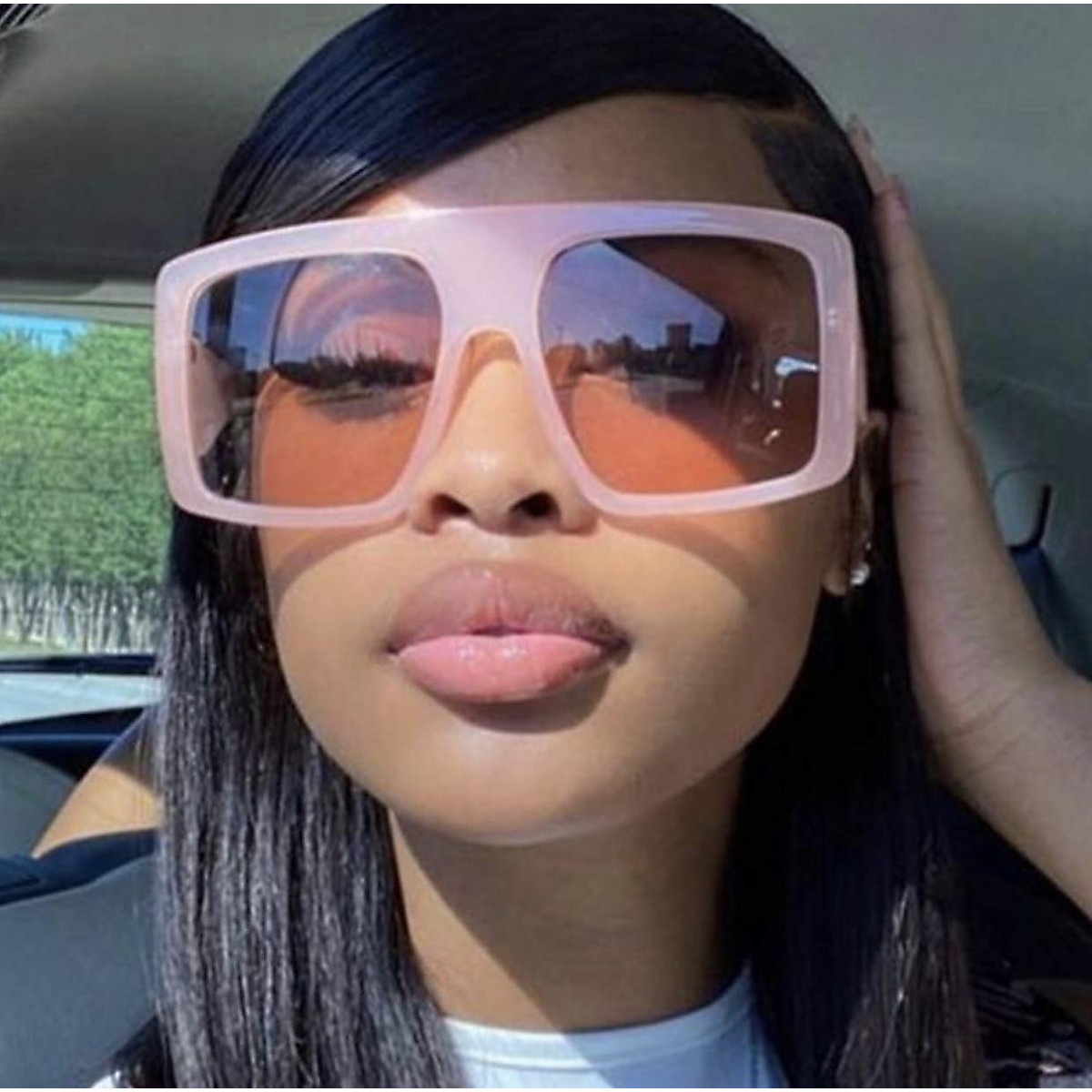 W&Y YING Oversized Square Cute Super Large Womens Sunglasses for Men Fashion Flat Top baddie Shades (Pink)