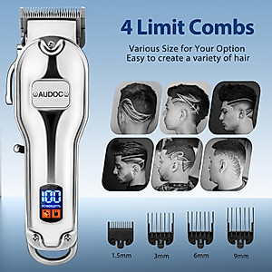 Professional Cordless Hair Clippers for Men, Maquina Para Cortar Pelo De Hombre Rechargeable LED Display Mens Beard Trimmer Full Metal Body Low Nosie Home Barber Hair Cutting Kit Set for Men/Kids
