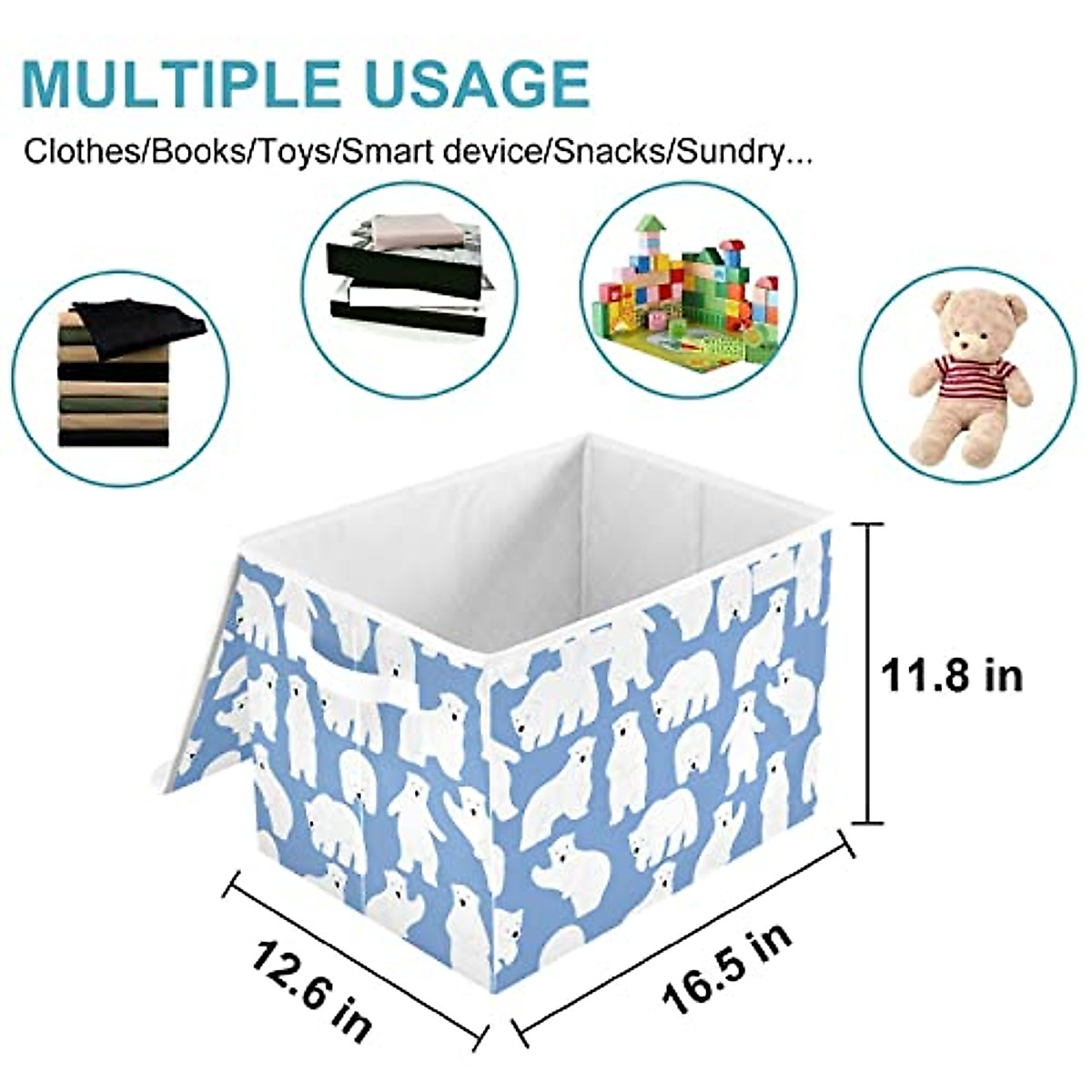 CaTaKu Polar Bear Cute Storage Bins with Lids and Handles, Fabric Large Storage Container Cube Basket with Lid Decorative Storage Boxes for Organizing Clothes