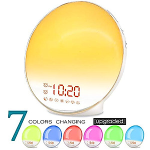 Wake Up Light Sunrise Alarm Clock for Kids, Heavy Sleepers, Bedroom, with Sunrise Simulation, Sleep Aid, Dual Alarms, FM Radio, Snooze, Nightlight, Daylight, 7 Colors, 7 Natural Sounds, Ideal for Gift