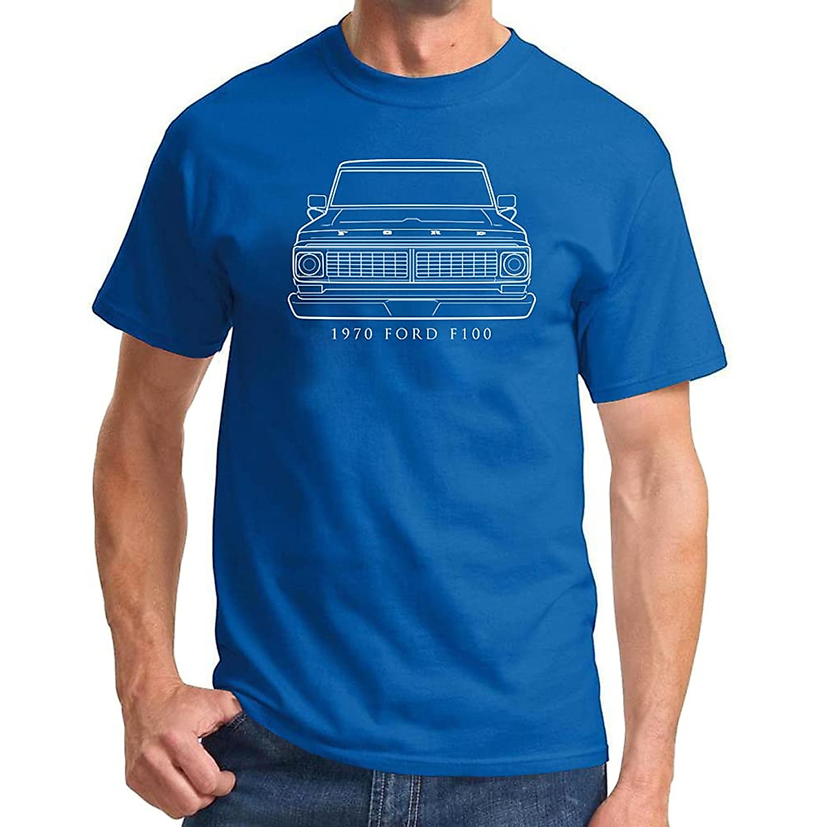 1970 Ford F100 Pickup Truck Front End Design Classic Print Tshirt X-Large Royal