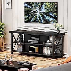 GreenForest TV Stand for TV up to 65 inches Entertainment Center with 6 Storage Cabinet for Living Room, 55 inch Television Stands Console Table, Black