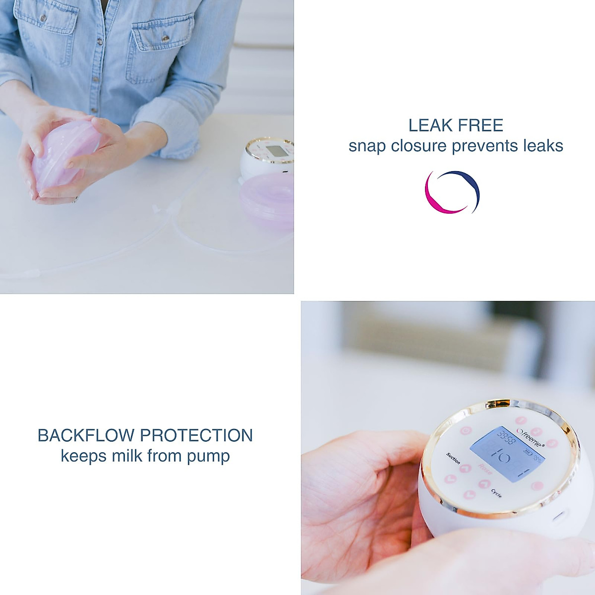 Freemie Rose Premium Hands-Free Wearable Breast Pump System | Quiet Rechargeable Mobile Breast Pump | Ultra-Discreet in-Bra Pink Cups | 3 Sizes Included