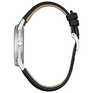 Citizen Men's Classic Eco-Drive Leather Strap Watch, 3-Hand Date, Luminous Hands and Markers, Black Strap/ Blue Dial