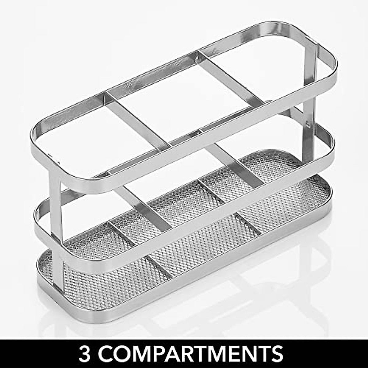 mDesign Steel Bathroom Countertop Hair Tool Storage Organizer Accessory Basket Tray, Vanity Table Holder for Hair Dryer, Straightener, Curling Iron, Styling Products, Carson Collection, Chrome
