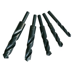 Chicago Latrobe 239 Series High-Speed Steel Reduced-Shank Drill Bit Set with Plastic Case, Black Oxide Coated, Round Shank, 118 Degree Conventional Point, 5-piece, 1/4" - 1/2" x 1/16"