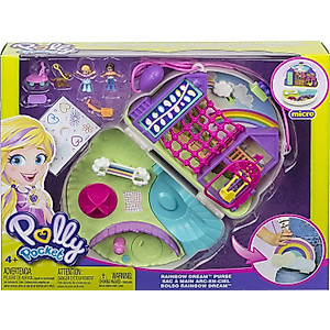 Polly Pocket Rainbow Dream Wearable Purse Compact with 8 Fun Features, Micro Polly and Shani Dolls, 2 Accessories and Sticker Sheet; for Ages 4 and Up