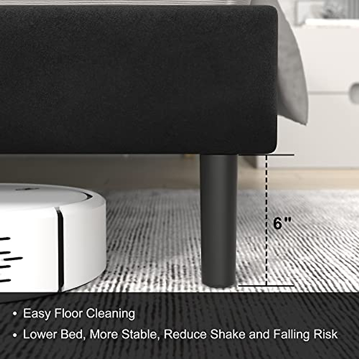 Flolinda Queen Bed Frame, Upholstered Bed Frame Queen Size with Tufted Velvet Headboard, Mattress Foundation, Strong Wood Slat Support Double Bed Frame, No Box Spring Needed, Easy Assembly,Black