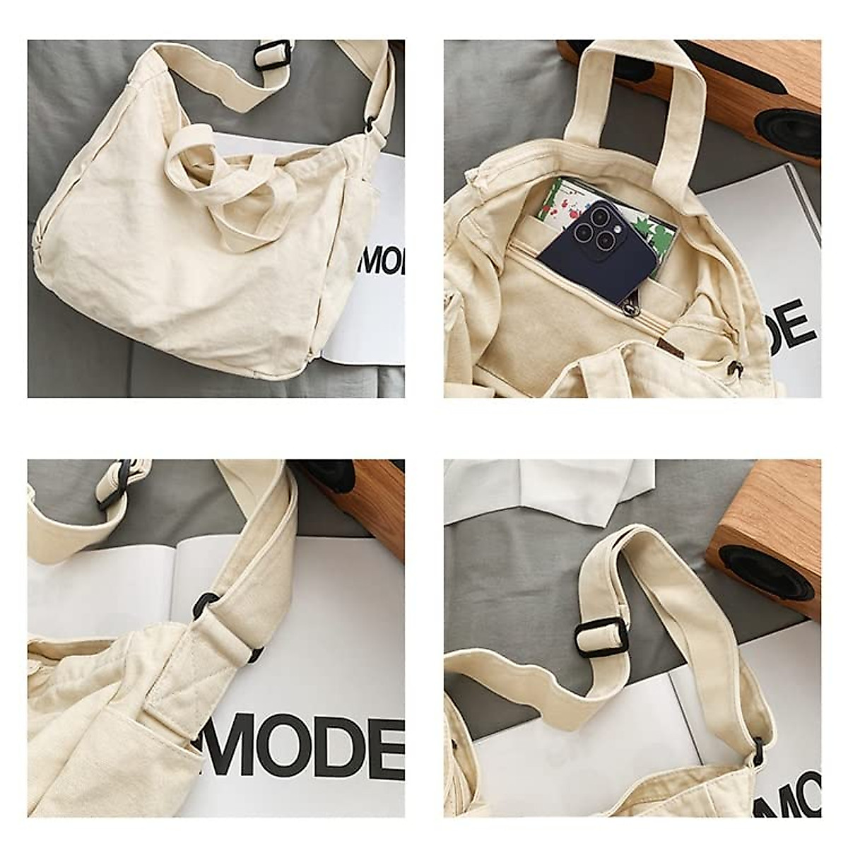 TUPIRIYN Women's Canvas Crossbody Bag Large Shoulder Bag Solid Color Casual Messenger Bag Travel Handbag Unisex (Black)