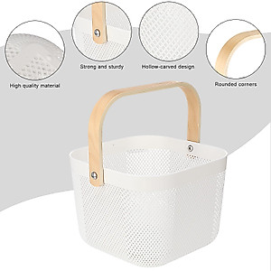Roshtia 6 Pcs Plastic Mesh Storage Basket with Handle 9.8 x 10.2 x 7.1 Inch Garden Harvest Storage Basket Multi Functional Hanging Organizer for Kitchen Bathroom Picnic Cabinet Home(White)