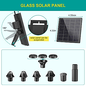ZOLOCHEL Solar Fountain Kit 2024 Upgraded Glass Panel,9.84 Power Cord Solar Bird Bath Fountains No Battery DIY 9 Nozzles, Solar Water Fountain for Bird Bath Garden Décor(Black)