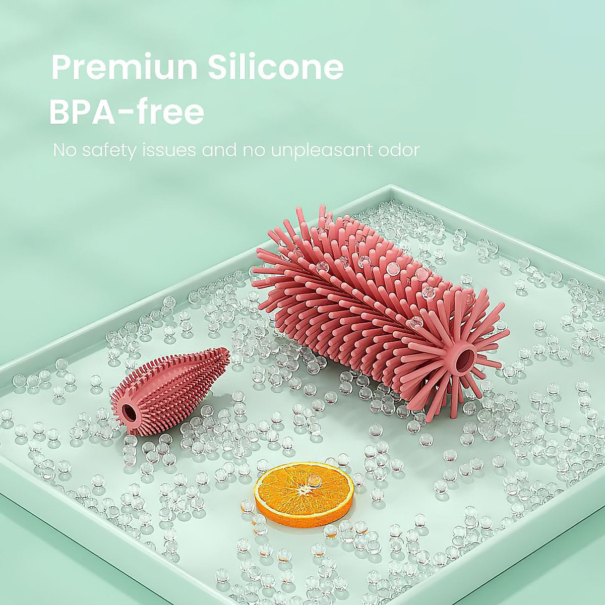 Ariseno 5-in-1 Baby Bottle Brush Set, Bottle Brush for Baby, Baby Bottle Scrubber, Including Silicone & Nylon Bottle Brush, Bottle Cap Brush, Straw Brush, Nipple Brush, BPA-Free (Red)