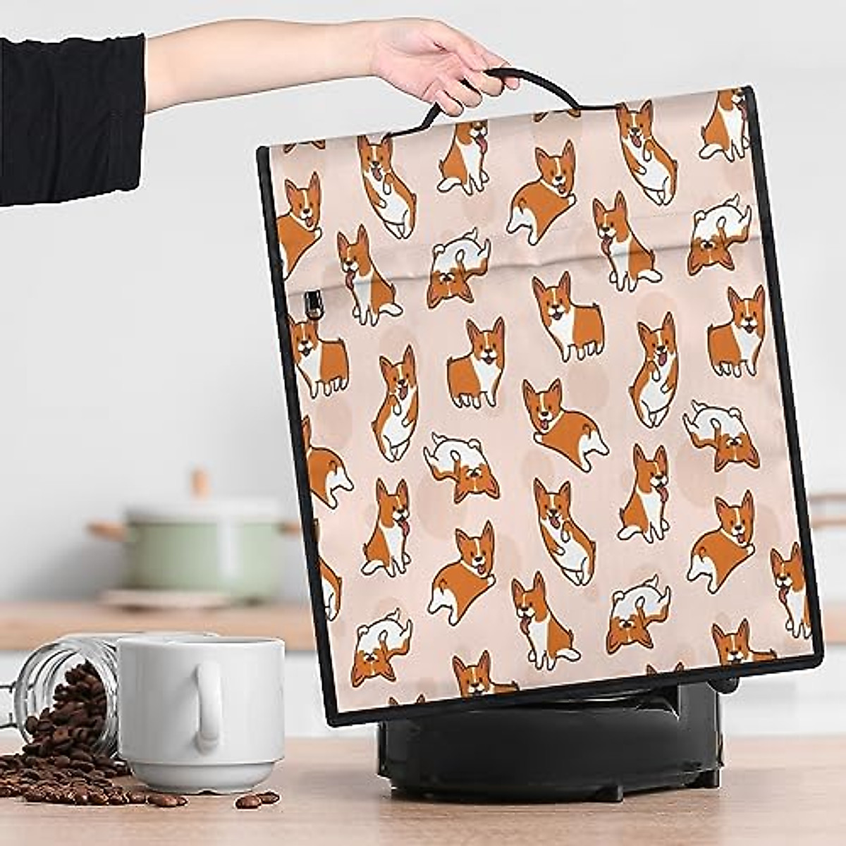 Cartoon Corgis Dog Pattern Stand Mixer Cover Foldable with Zipper and Handle Dust Cover Compatible With 6-8 Quart Kitchen Mixers Fits All Tilt Head & Bowl Lift Models