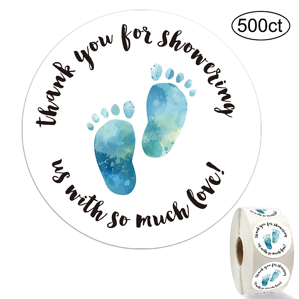 Baby Shower Stickers, Thank You for Showering Us with So Much Love - Pink Foot Stickers, Total 500 Labels Per Roll.