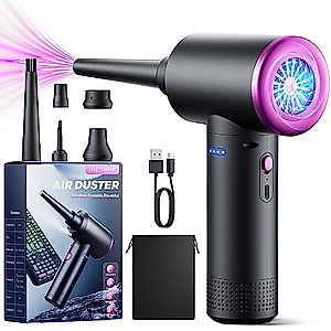 Evaline Compressed air Duster - 3 Gear Adjustable 100000RPM Electric with LED Light, Cordless Blower for Computer Keyboard Car Cleaning Kit 9000mAh Rechargeable Dust Remover, Black