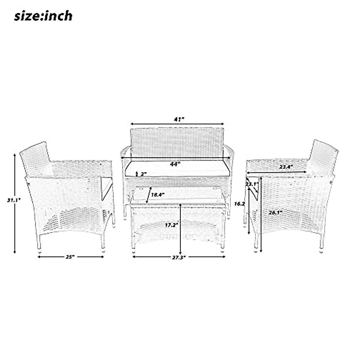 SAWQF Outdoor Furniture Set 4 Piece Rattan Sofa Seating Group with Cushions for Garden Patio Terrace 2 Colors (Color : E)