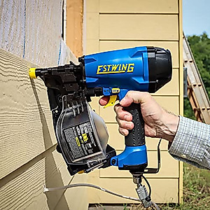 Estwing ECN65 Pneumatic 15 Degree 2-1/2" Coil Siding Nailer with Adjustable Metal Belt Hook, 1/4" NPT Industrial Swivel Fitting, and Bag