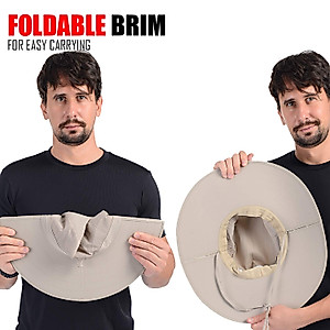 USHAKE Foldable Super Wide Brim Fishing Hat Bucket Safari Hat, UPF 50+ Sun Hat Khaki