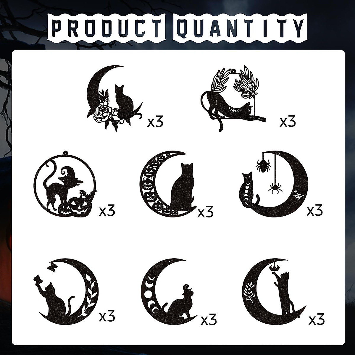 Cheerdecor Gothic Witch Halloween Decorations - 24PCS Black Halloween Party Decorations Witch Moon Cats Spider Halloween Baby Shower Birthday Party Wedding Decorations Chic House Indoor Hanging Decor