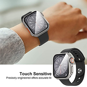 Suoman Apple Watch 44mm Screen Protector, Tempered Glass Case Cover for iWatch Series 6/5/4/SE 2 (Titanium)
