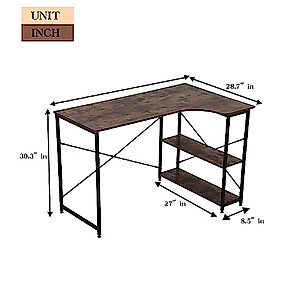 Computer Table, Computer Desk L Shaped with Extra Shelf, 47 Inch Corner Desk for Small Space with Adjustable Leg Pads, 30.5"H Office Table for Home Office Small Space, Modern Simple Style, Brown