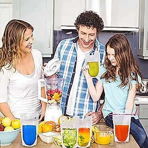 100 Pcs Drink Pouches for Adults Stand-Up Juice Pouches, Hand-Held Reclosable Drink Bags Plastic Zipper Juice Bags with Straws Silicone Funnel(Come with 100 Pcs Round Stickers)