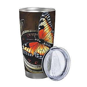 quopvn Butterfly Clocks Print 20oz Car Cup Ps Material Lid, Perfect For Hot & Cold Drinks