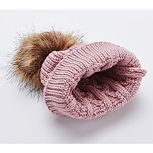Parent-Child Beanie Hat, Mother and Baby Daughter/Son Winter Knitted Warm Hat, Winter Warm Double Pom Crochet Cap (2pcs-Pink)