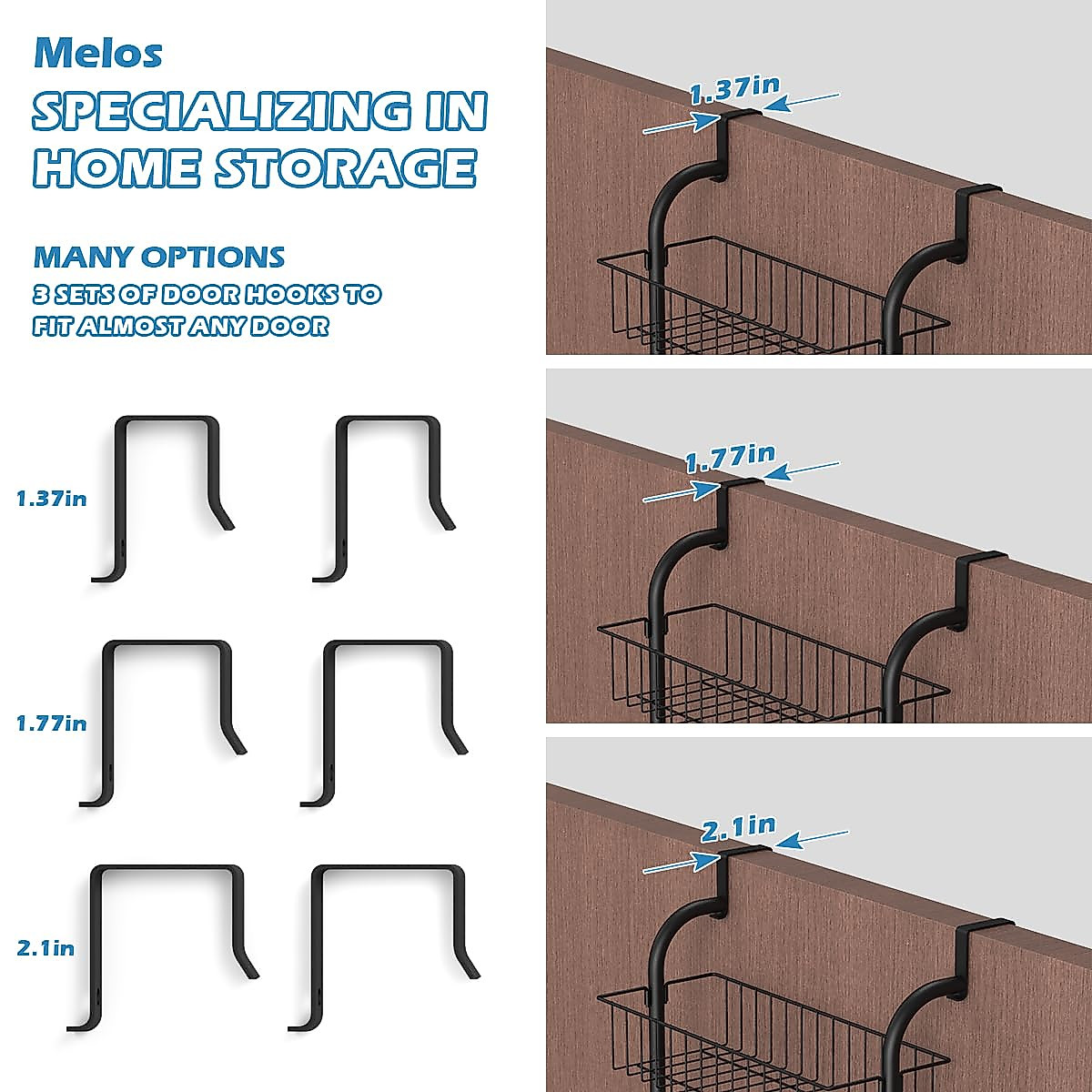 melos White Over The Door Pantry Organizer Rack, 8 Tier Heavy-Duty Metal Back Of Door Shelf Organizer, Over The Door Hanging Spice Rack With 8 Baskets for Closet, Bathroom, Kitchen