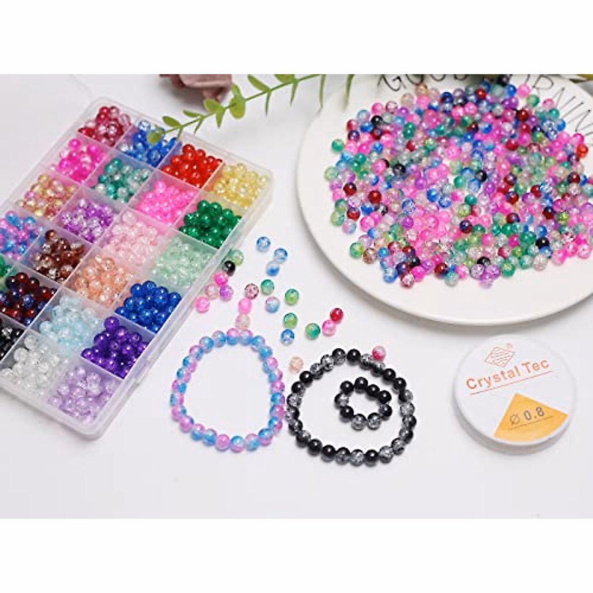 Pamir Tong 720PCS 8mm Crackle Glass Round Beads Bulk, Imitative Jade Beads, Lampwork Beads for Jewelry Making Earring, Necklaces, and DIY Crafts (8mm Crackle Mixed)