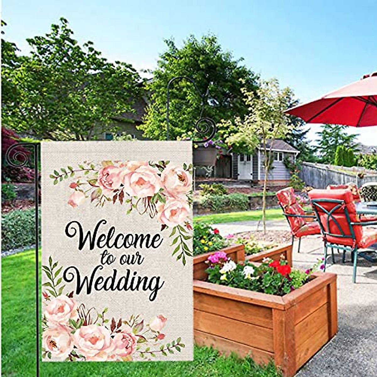 LEVLO Wedding Double Sided Garden Flag Wedding Outdoor Decor Welcome to Our Wedding Garden Banner Flag Wedding Welcome Gift (Welcome to Our Wedding)