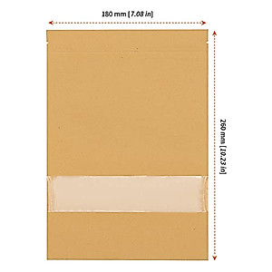 HOZEON 200 Pack 7 x 10 Inch Kraft Stand Up Pouches, Kraft Stand Up Zip Lock Pouch Bags with with Clear Window and Tear Notch, Resealable Kraft Stand Up Bags for Dry Food Nut Candy Snack Grain Storage