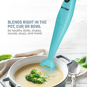 Elite Gourmet EHB-2425BL Aqua Electric Immersion Hand Blender, 150 Watts, For Soups, Sauces, Baby Food, Blue