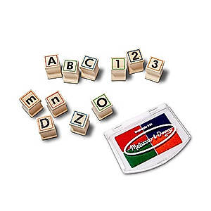 Melissa & Doug Deluxe Letters and Numbers Wooden Stamp Set ABCs 123s With Activity Book, 4-Color Stamp Pad - Arts & Crafts For Kids Ages 4+