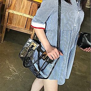 Rullar Women 2Pcs Small Clear Tote Set Beach Shoulder Top-handle Bag PVC Transparent Satchel Handbag Purse Black