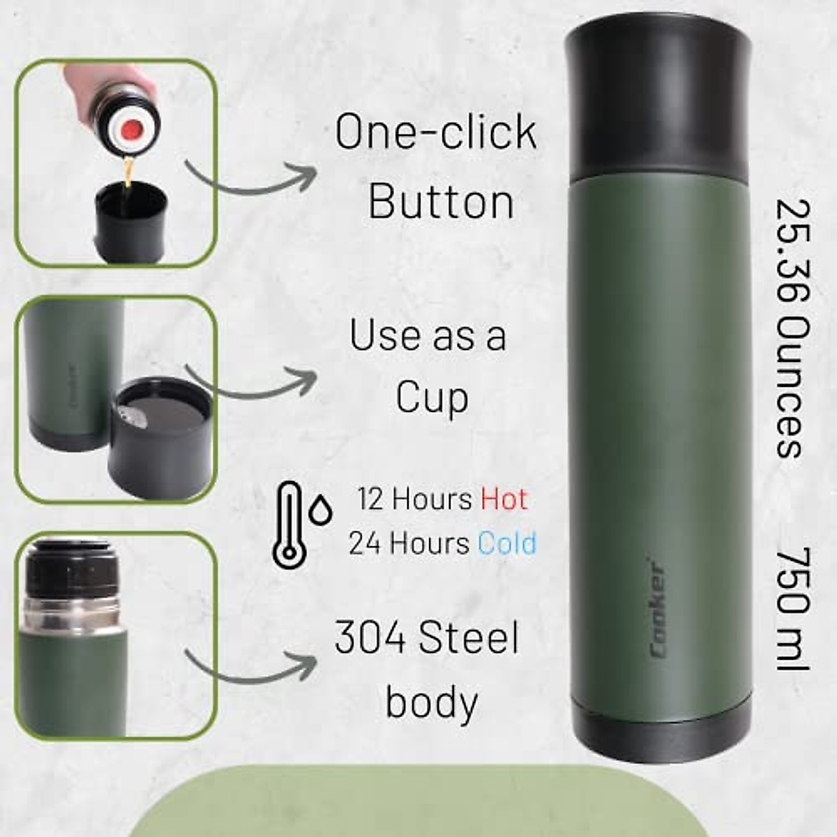 COOKER Thermos Bottle with mug 25 Oz, Coffee Thermos for Hot Drinks, Double Insulated Bottles, Sports Hot Thermos for Coffee,Water Bottle for Baby, Thermal Bottles, Hot Water Thermos