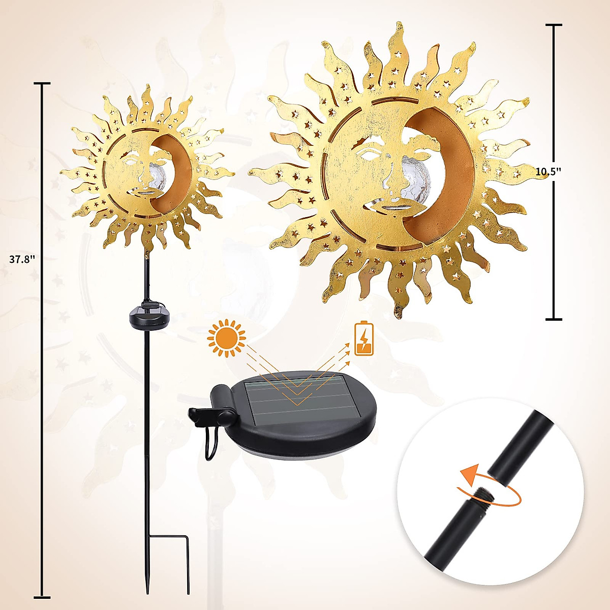 Afirst Solar Lights Outdoor Garden Stakes, Sun Face Crackle Glass LED Decorative Outdoor Decorative Lights for Pathway Yard Lawn Decoration…