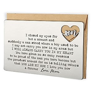 YODOCAMP Son Gifts From Mom, Engraved Wallet Card Inserts Keepsake Gifts for Son From Mom for Christmas Graduation Birthday Gift Ideas