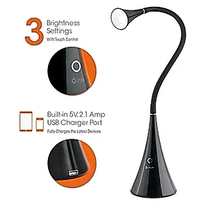 OttLite LED FlexNeck Table Lamp - USB Charging Port, Adjustable Brightness, Sleek Design, Energy Efficient