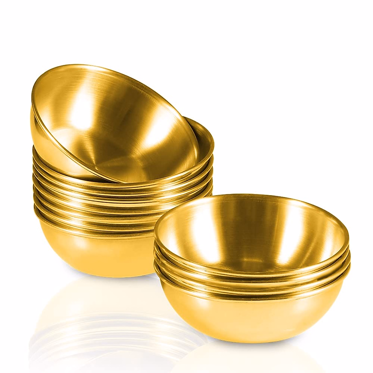 Amytalk 12 Pack 3.2inch Stainless Steel Sauce Dishes Mini Individual Saucers Bowl Round Seasoning Dishes Sushi Dipping Bowl Appetizer Plates, Golden