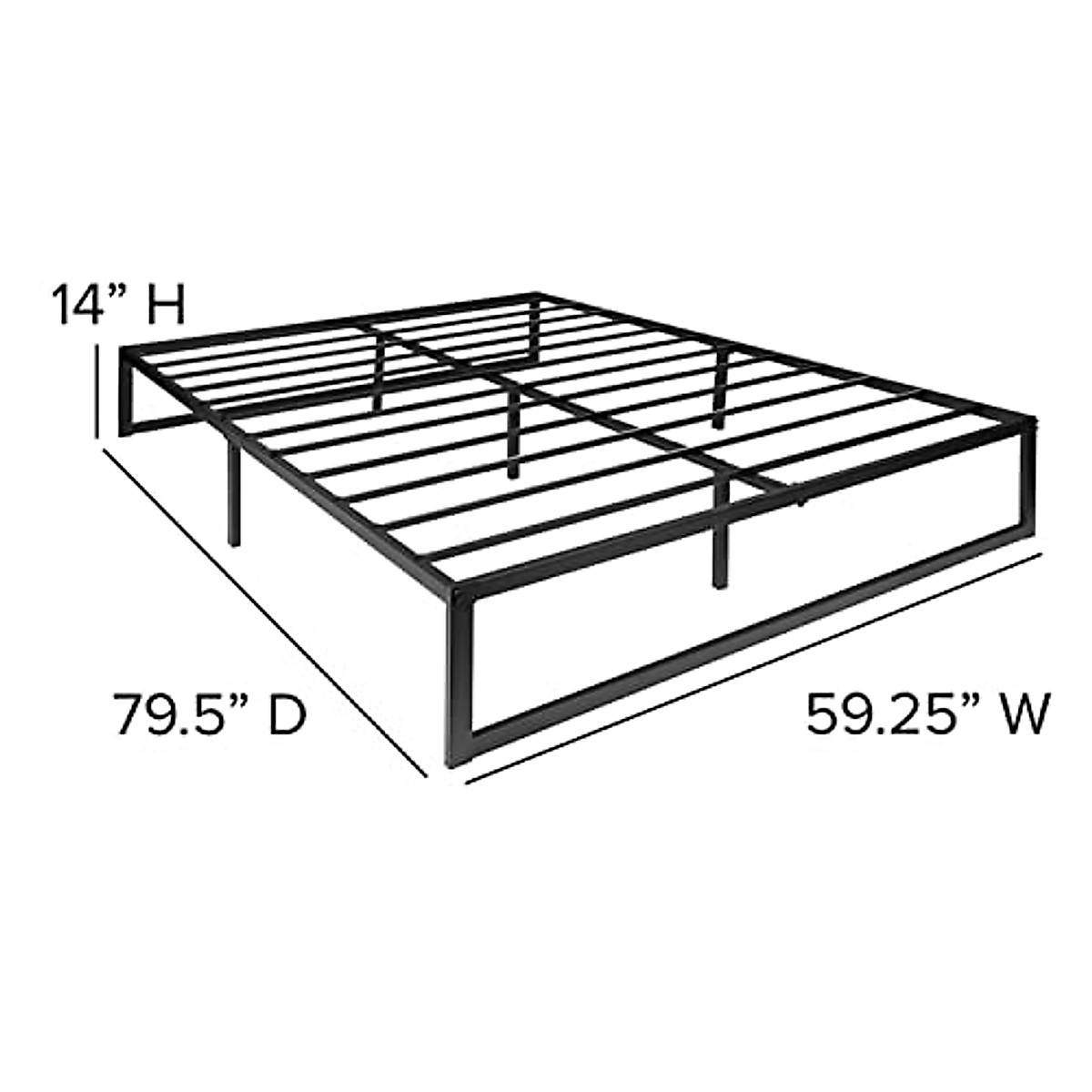 Flash Furniture Lana 14 Inch Metal Platform Bed Frame - No Box Spring Needed with Steel Slat Support and Quick Lock Functionality (Queen)