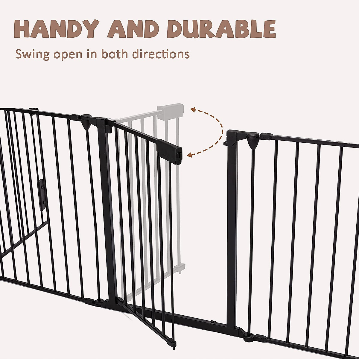 AUXSOUL 118" Wide Baby Gate Metal Safety Playpen - Fireplace Fence for Toddler/Pet/Dog, Fits 72"- 118" Wide, 5-Panel (30" H, Black)