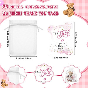 Poen 25 Sets Bear Baby Shower Favor for Guest 25 Stuffed Plush Mini Bears Plaid Tiny Stuffed Bear 25 Thank You Cards and Organza Bag for Gender Reveal Guest Gifts (Girl)