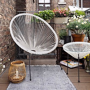 FDW Patio Bistro Set Bistro Table Set Acapulco Chairs Outdoor Chairs Set of 2 All-Weather Hammock Weave Chair Set of 2 and Glass Top Side Table Small Patio Table and Chairs White