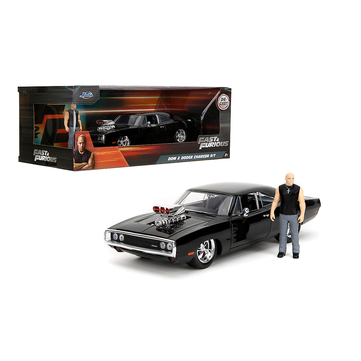 Fast & Furious 1:24 Dom's Dodge Charger Die-cast Car & 2.75" Dominic Toretto Figure, Toys for Kids and Adults