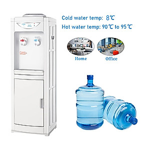 Water Dispenser,Top Loading Hot & Cold Water Cooler 5 Gallon Water Dispenser.Child Safety Lock, Storage Cabinet and Anti-Scalding Design, for Indoor Home Office(White)
