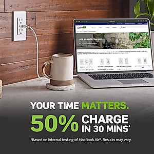 Leviton T5636-W 60W USB Dual Type-C Power Delivery In-Wall Charger with 15A Outlet, USB Charger for Laptops, Smartphones, Tablets, and More, White